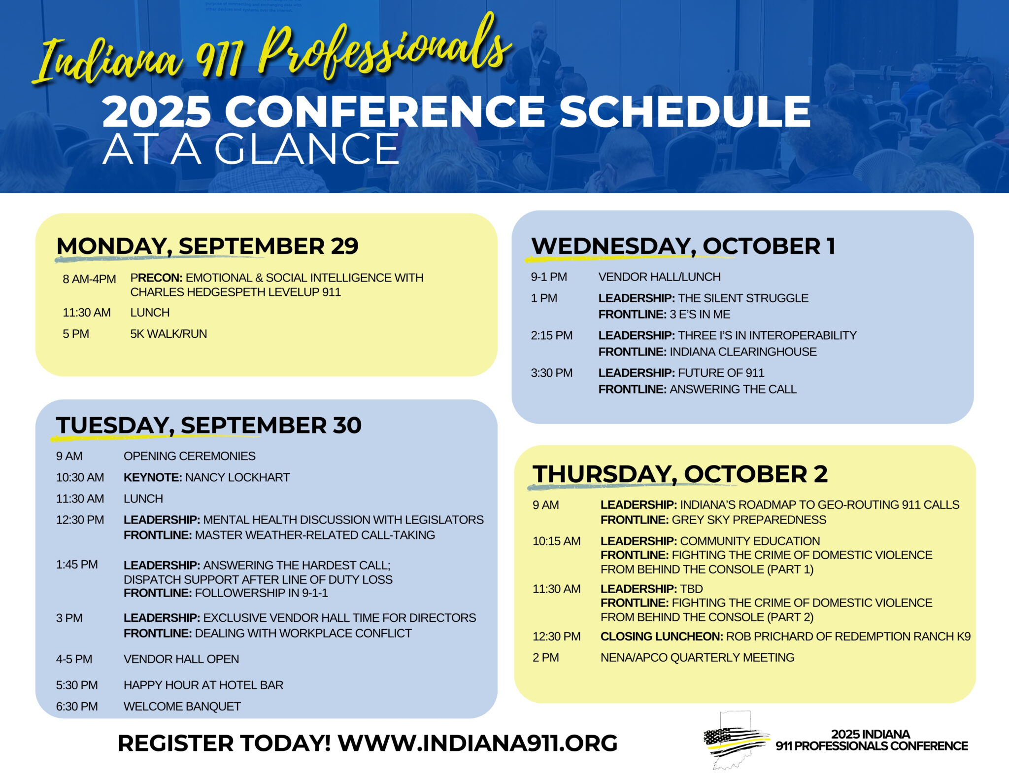 Schedule of Events - Indiana 911 Professionals Conference